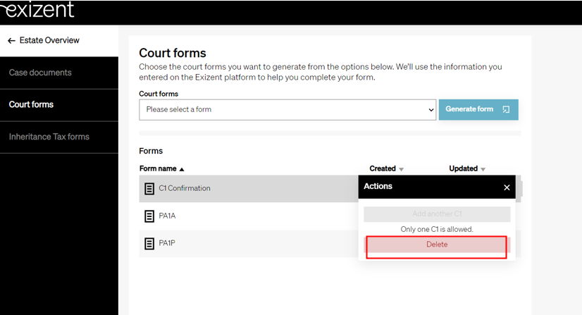 How do I prepare a C1 form for Scottish estates?