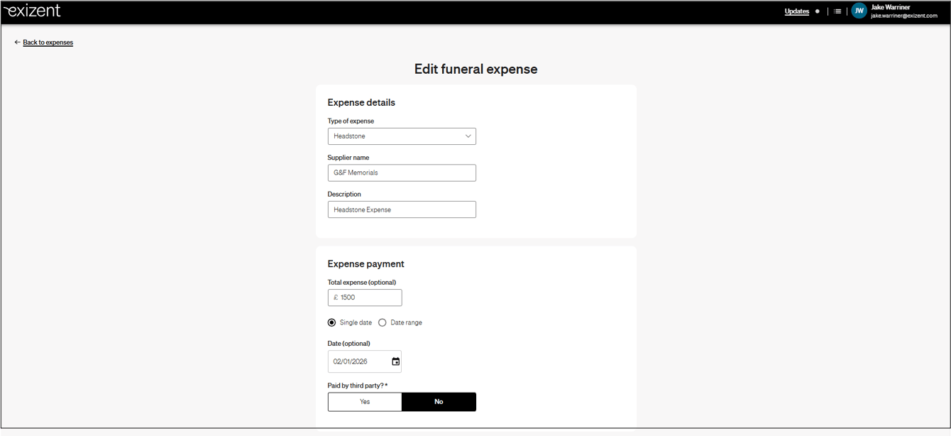 How do I add funeral expenses to my case?