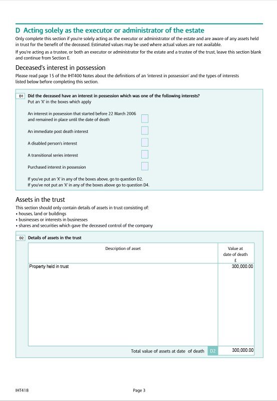 How do I prepare an IHT418 schedule?
