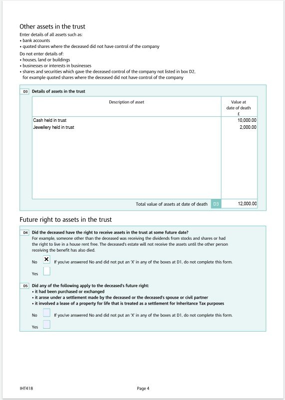 How do I prepare an IHT418 schedule?