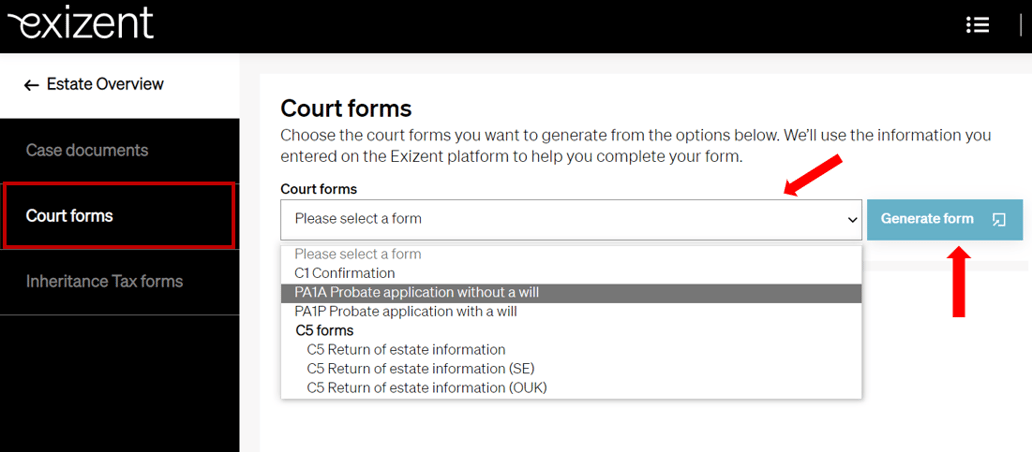 How do I prepare a PA1P or PA1A court form?