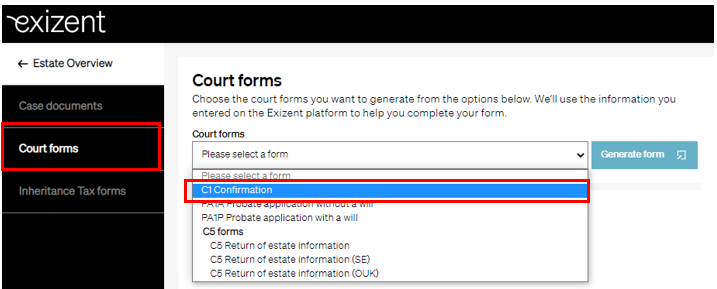 How do I prepare a C1 form for Scottish estates?