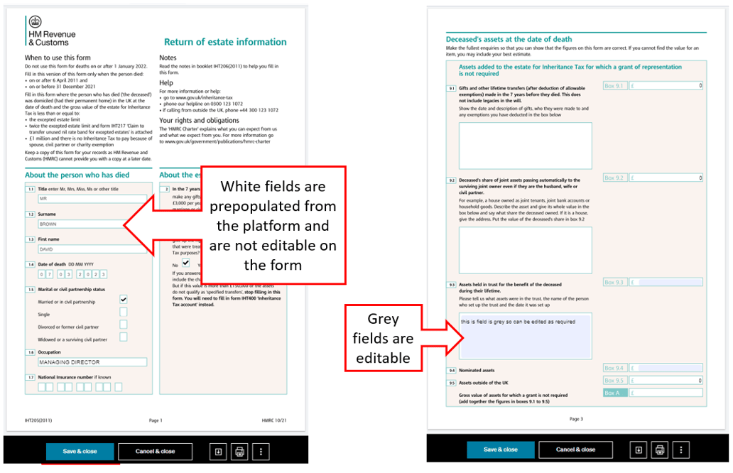How do I prepare an IHT205 form?