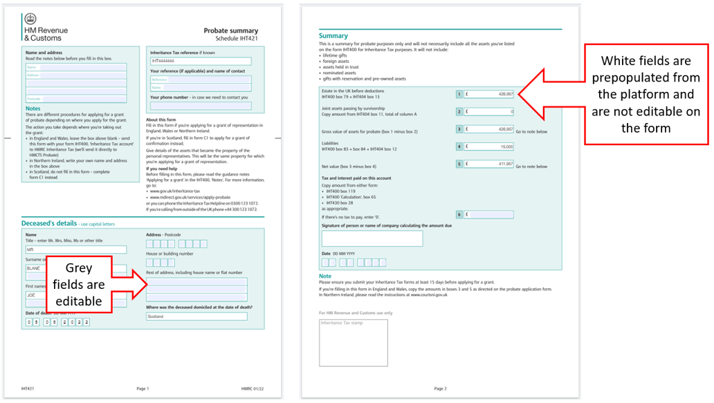 How do I prepare an IHT421 form?