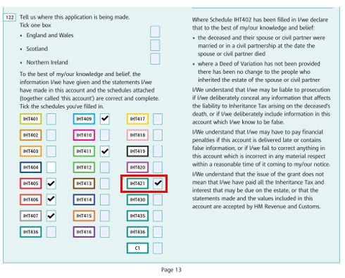 How do I prepare an IHT421 form?