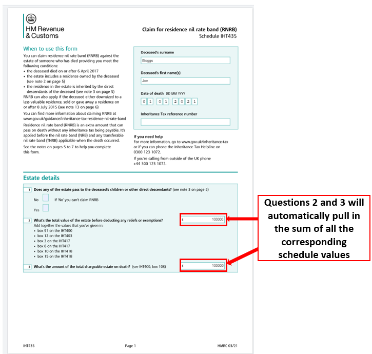 How do I prepare an IHT435 form?